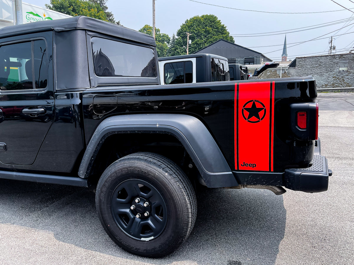 JT Gladiator Bedside Stripes Decal - Military Star with Jeep Logo/Sing ...