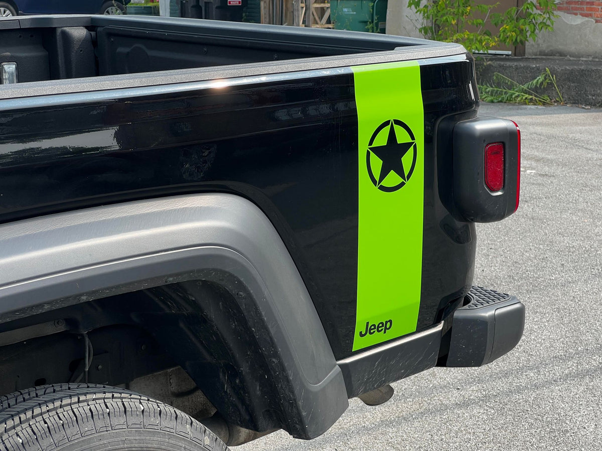 JT Gladiator Bedside Single Stripe Decal - Military Star with Jeep Log ...